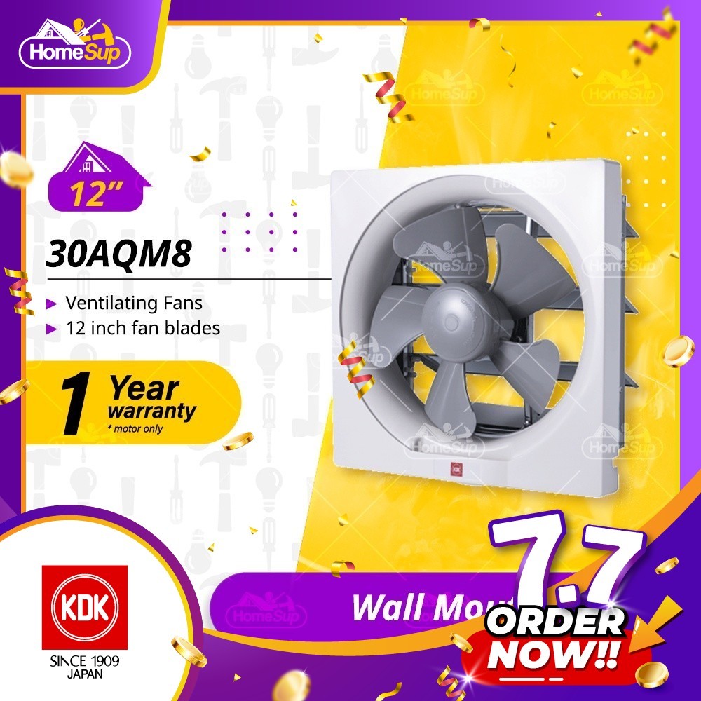 KDK 30Aqm8 Exhaust Fan – 12 Inch Fan Blade, Wall Mounted Kitchen ...