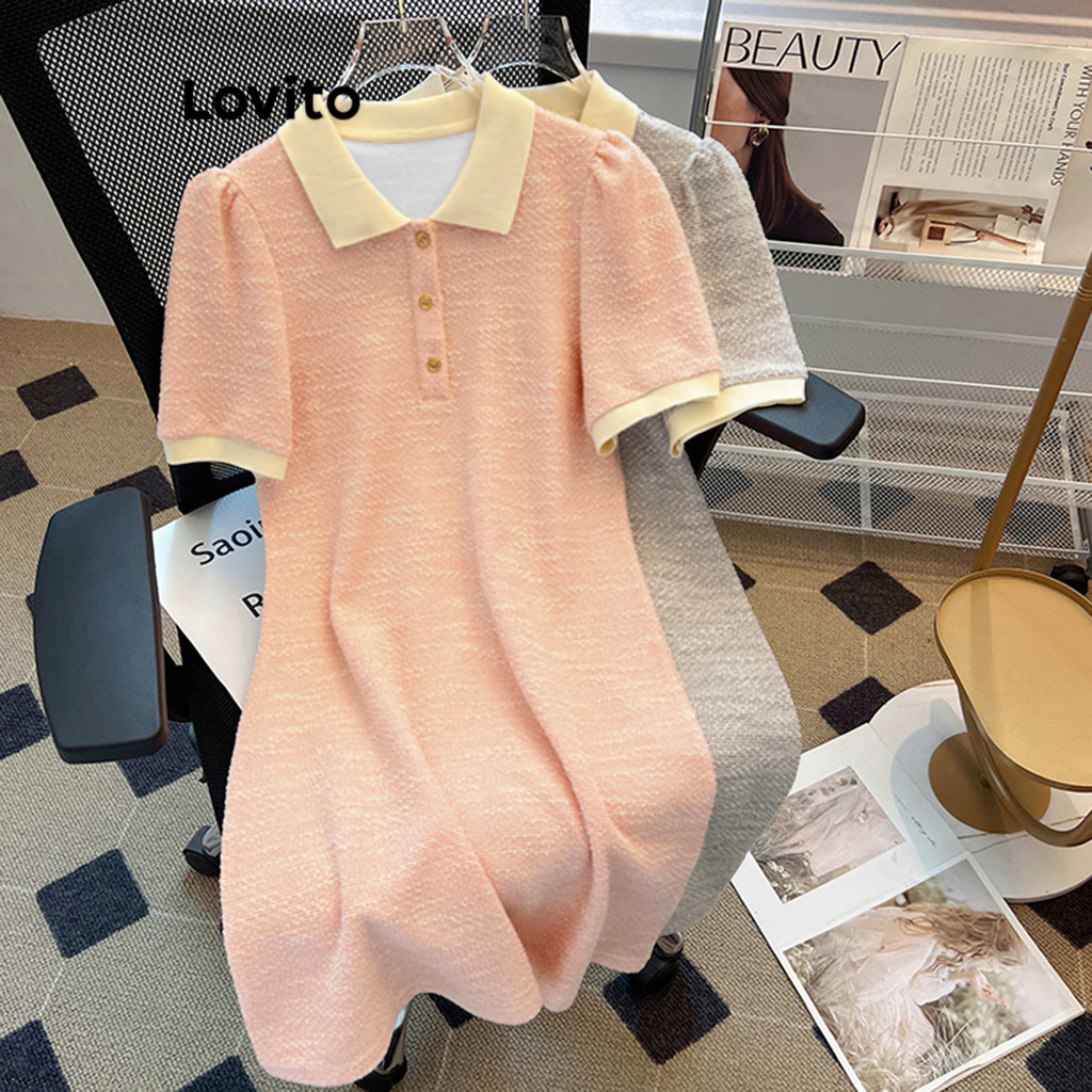 Lovito Casual Plain Colorblock Dress for Women LNE70835 Lovito Gaun ...