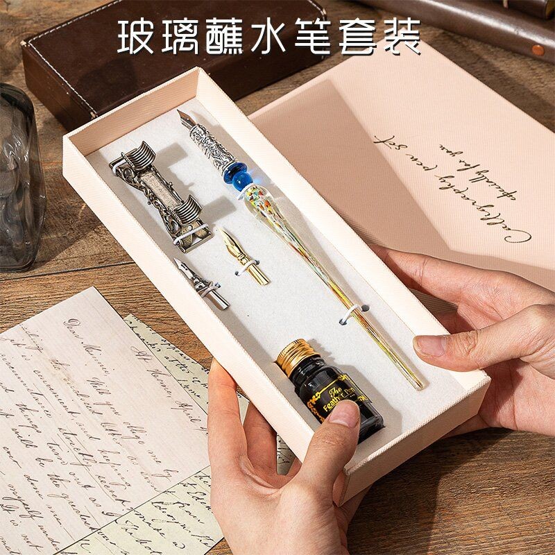 Not Easy to Block Ink Glass Dip Pen Set Antique Transparent Sprinkler ...