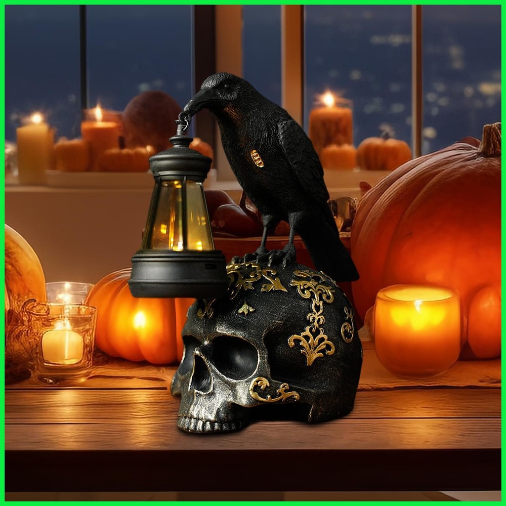 Raven Skull Figurine Halloween Skull Raven Decor Collectible Figurines ...