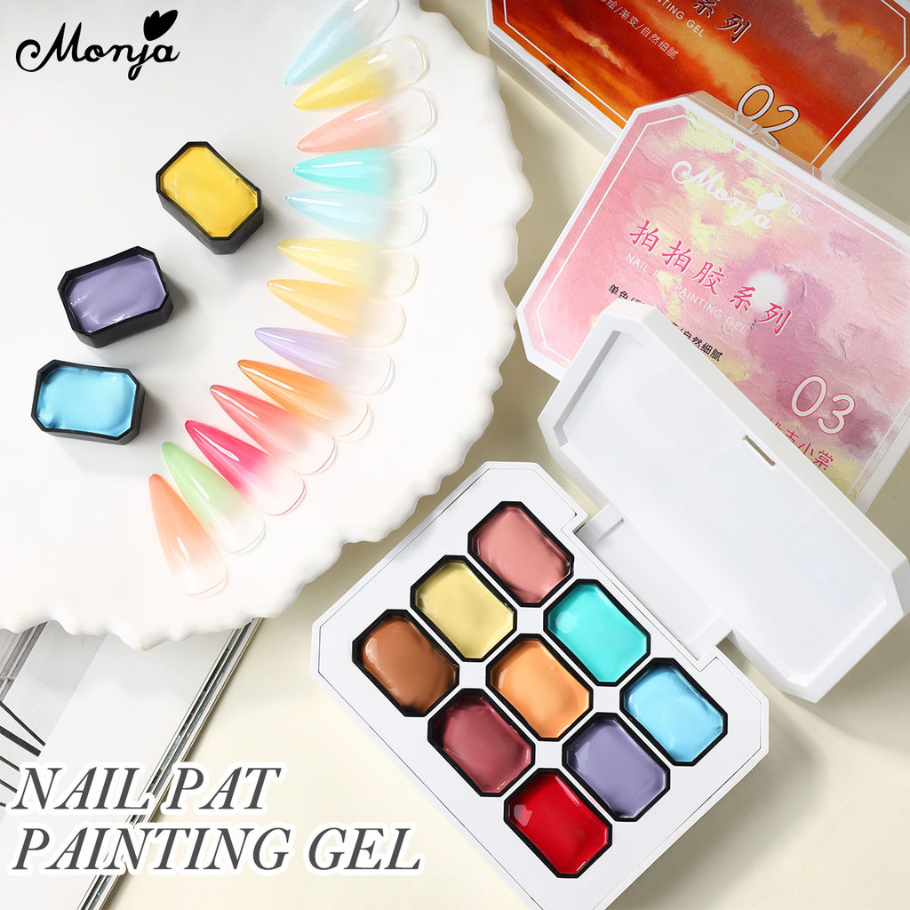 Monja 9 Colors/box Nail Art Pat Painting Gel Quick Dry No-wipe Nail ...