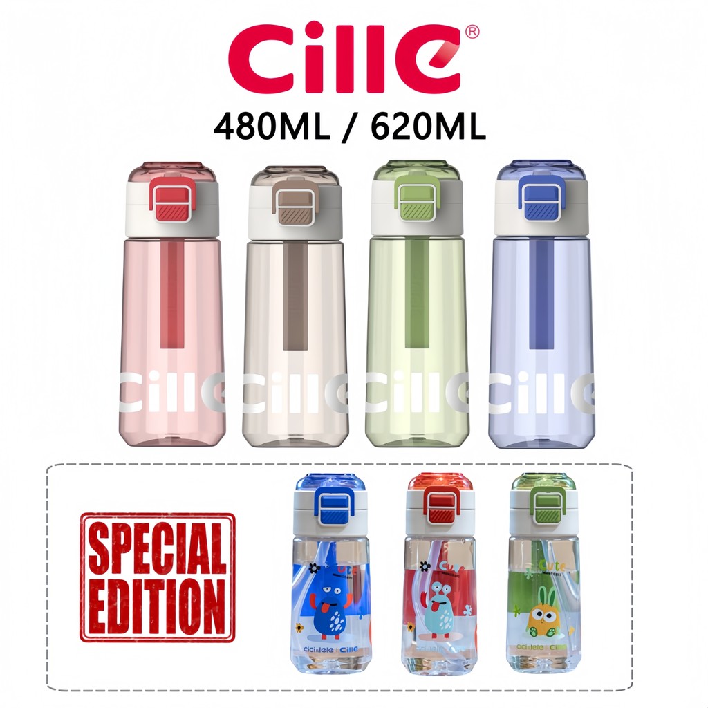Cille Cute Design BPA-Free Tritan Water Bottle Botol Air Plastik XL-2428KT/2512 480/620ML ...