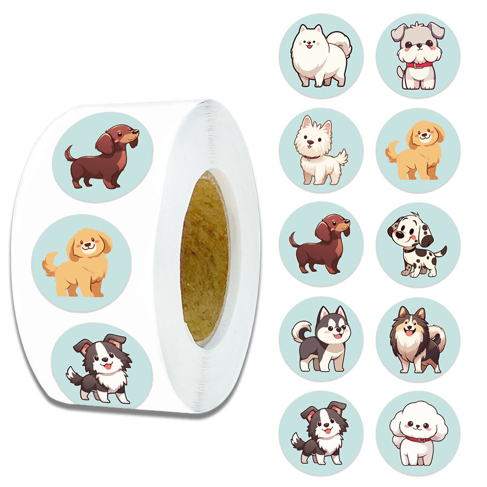 500 pcs 10 images Cute Cartoon Puppy Dogs Stickers Roll/Stickers Tape | Shopee Malaysia