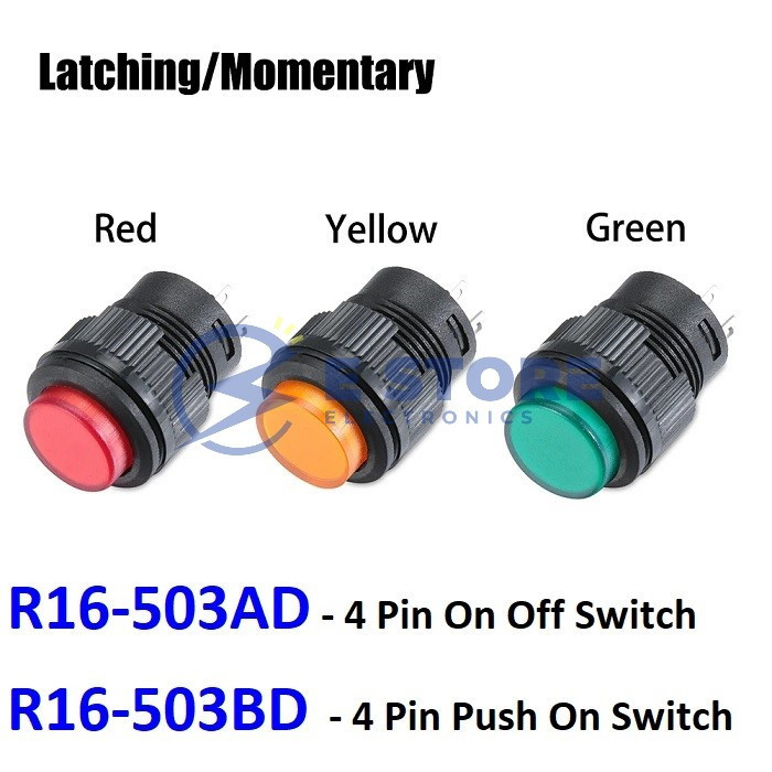 R16-503 16mm Latching (On Off) /Momentary (Push On) Button Switch LED 3A 250V | Shopee Malaysia