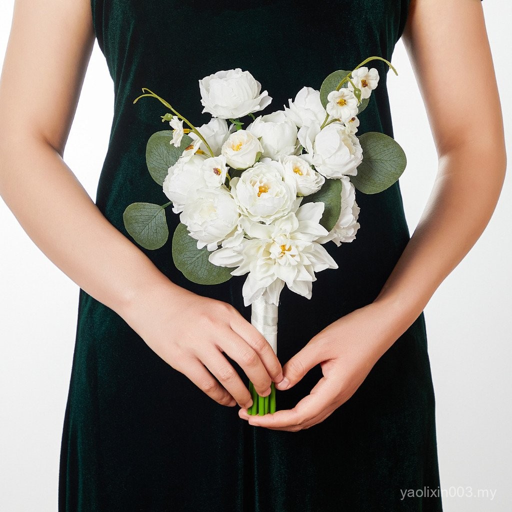 White Peony Rose bunga pegang tangan gaya baru majlis perkahwinan kipas ...