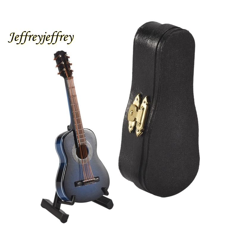 A-Wooden Miniature Guitar with Stand and Case Mini Musical Instrument ...