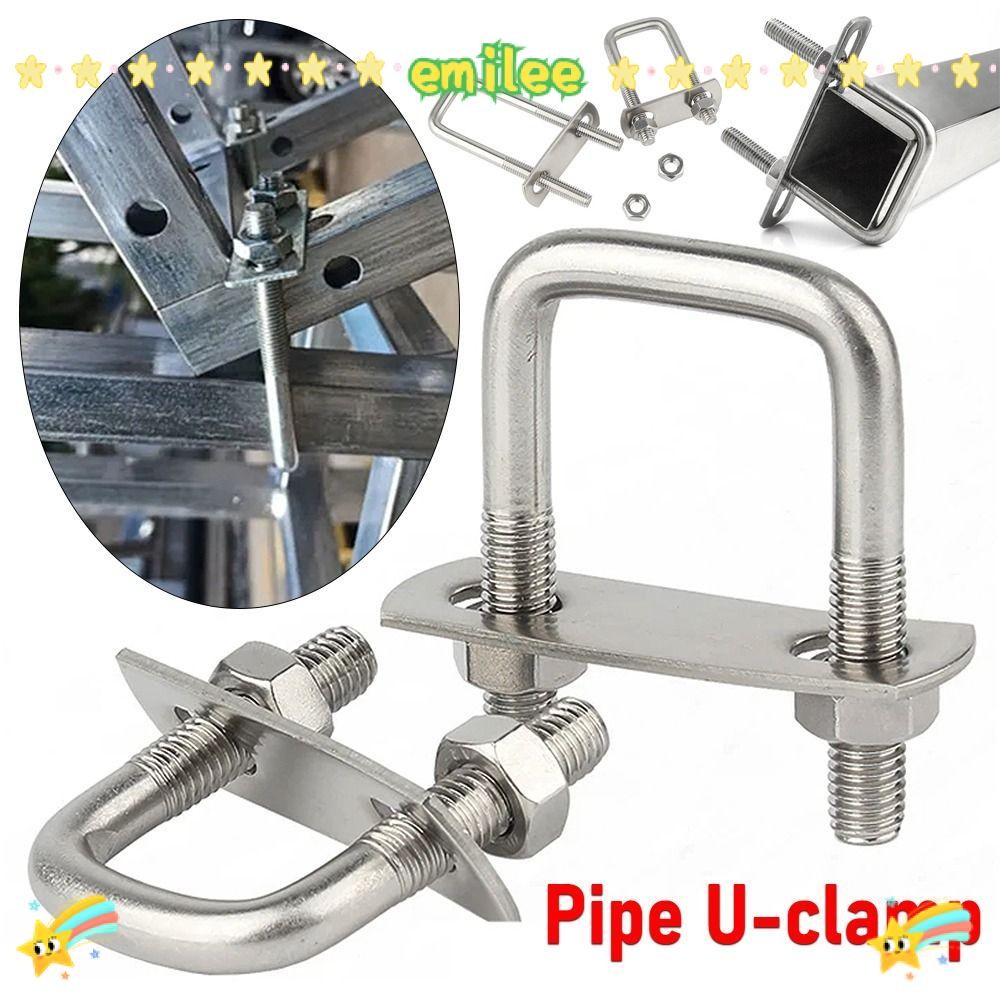 EMIL 2Sets Pipe U-clamp, Screw Iron Square Clamp, Right Angle U-bolt M6 ...