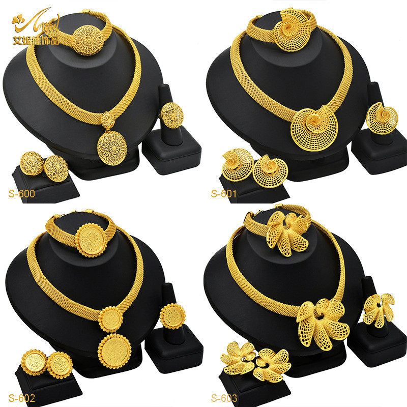 ANIID African Gold Color Jewelry Set for Women Indian Choker Necklace ...