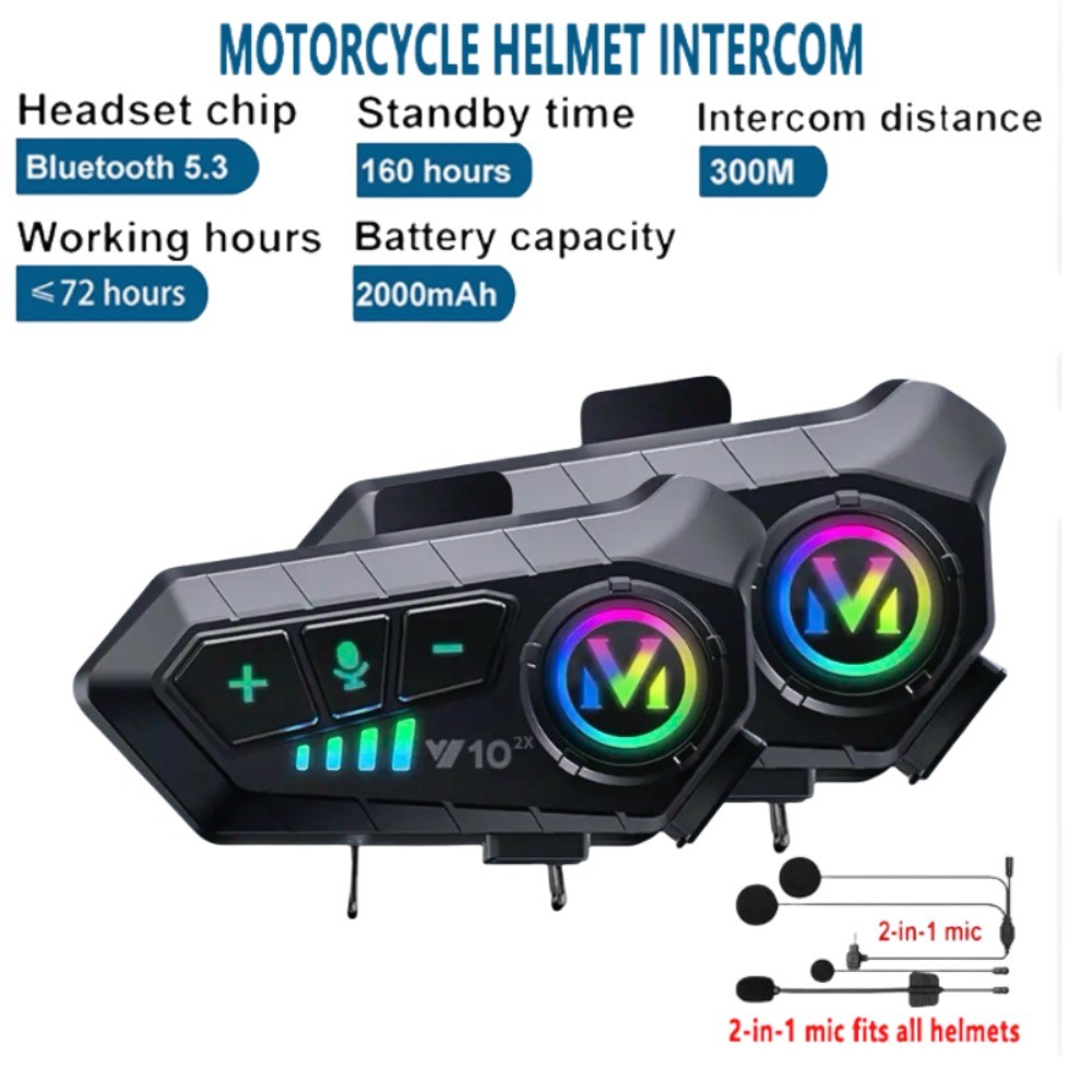 300M Intercom Motorcycle Helmet Intercom 2000Mah Waterproof Bluetooth 5 ...