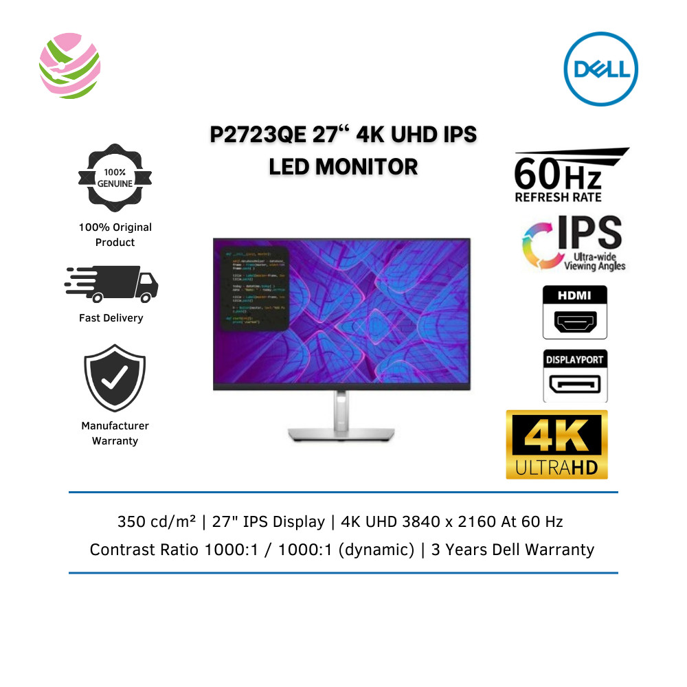 Dell P2723QE 27" USB-C 4K UHD IPS LED Monitor (3840 x 2160) Colour ...