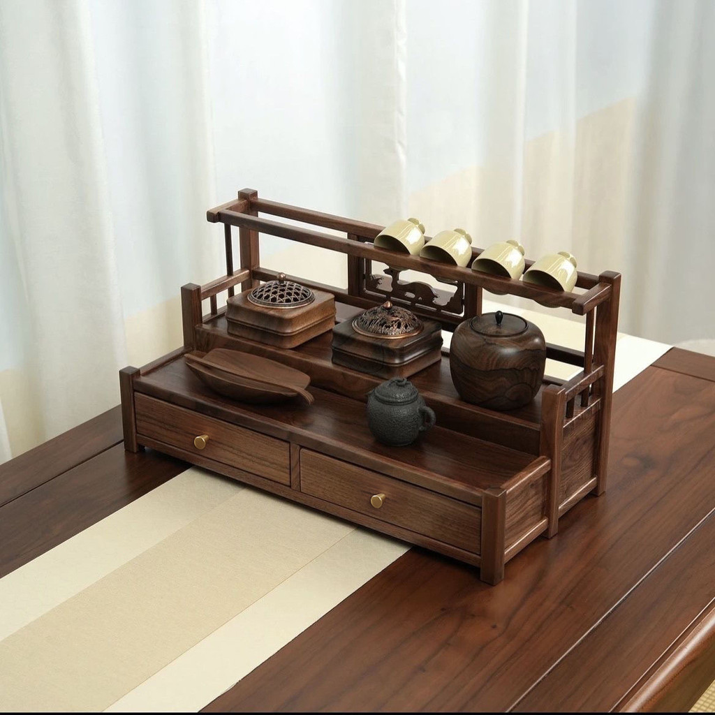 North American Black Walnut Multi-Layer Tea Cup Holder Tea Set Storage ...