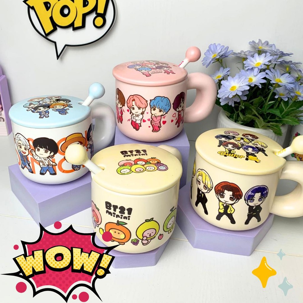 BTS Kpop Merch BT21 TinyTan Ceramic Mug Custom Fan Made with Lid ...