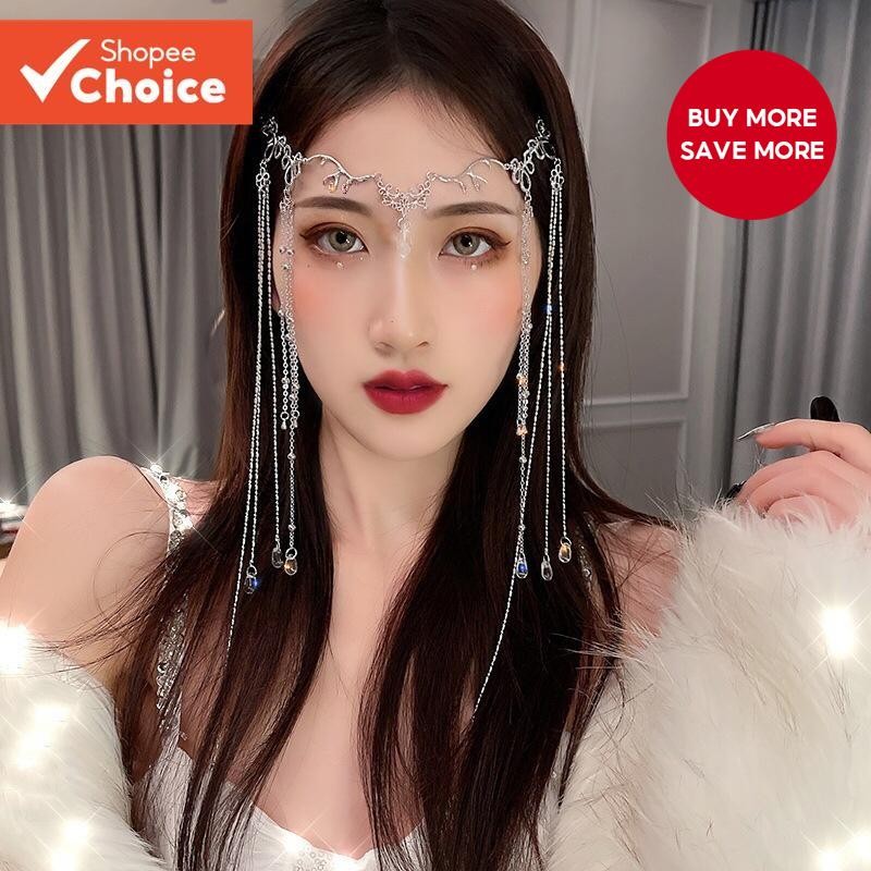 Long Tassel Face Curtain Forehead Decoration, Hanfu Hair Crystal Female ...