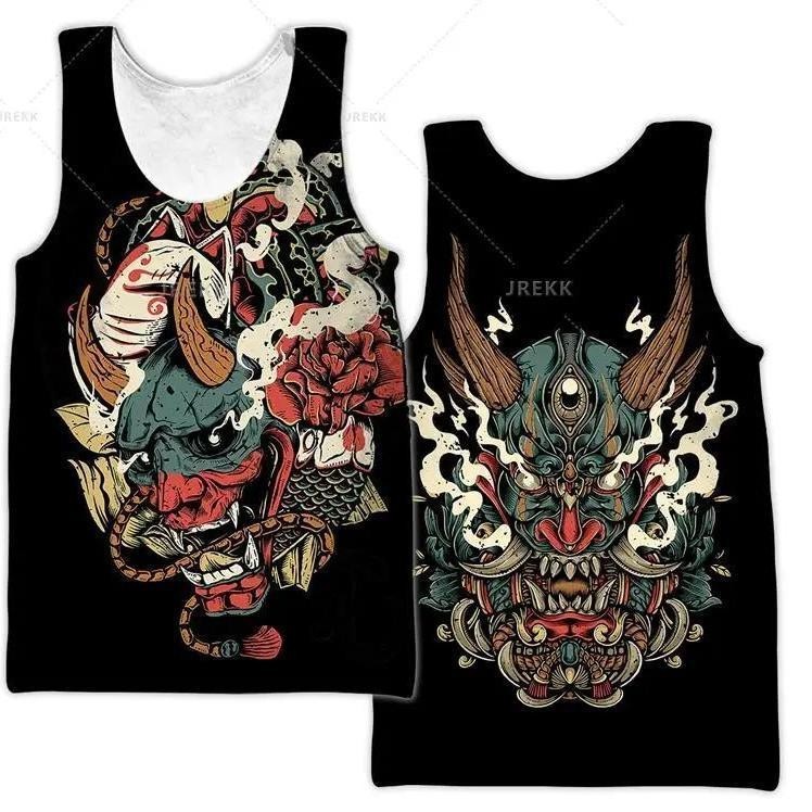 Japanese samurai 3D printed vest, men's personalized retro mask pattern ...
