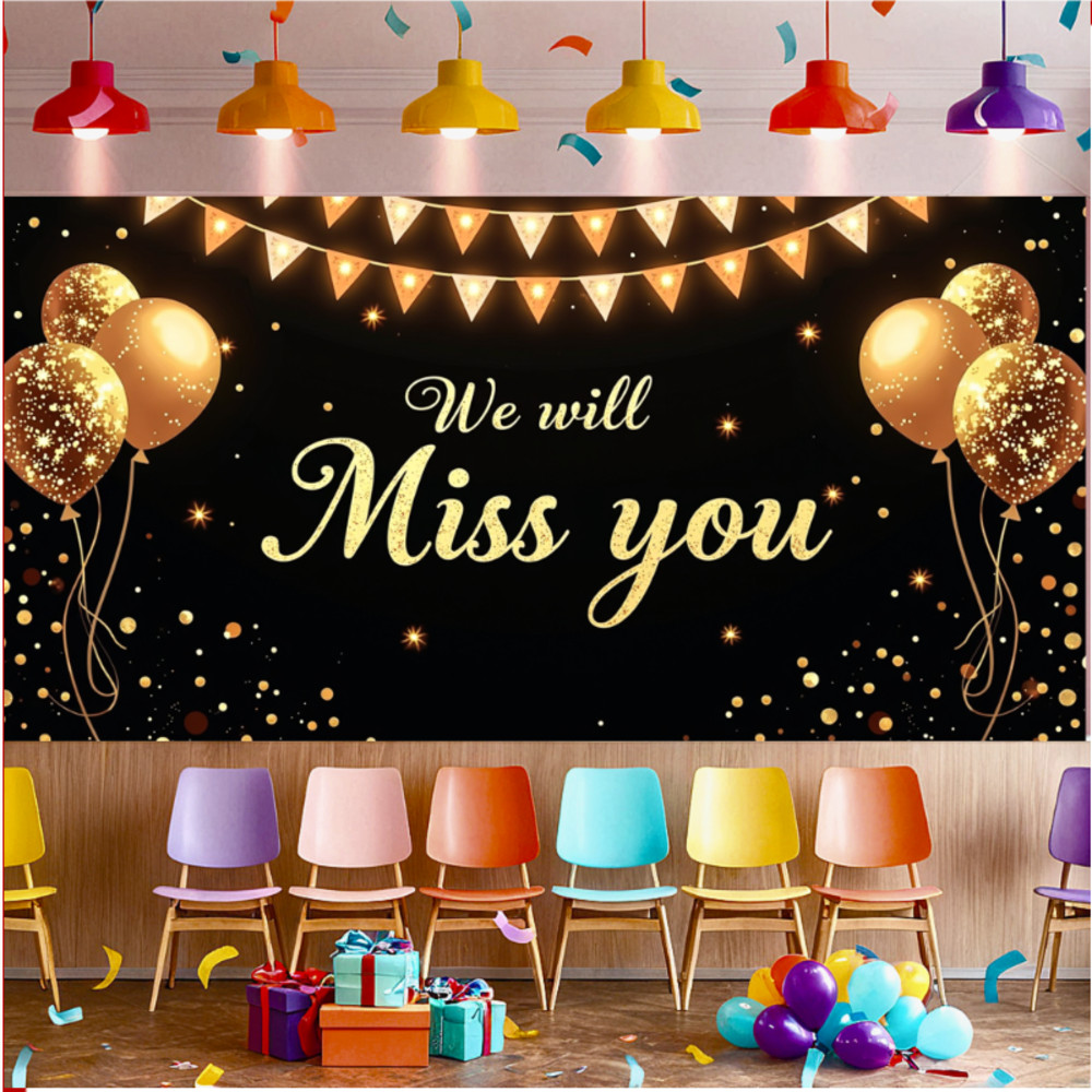 Wall Goodbye banner Gold Farewell banner Balloon Star Party backdrop ...