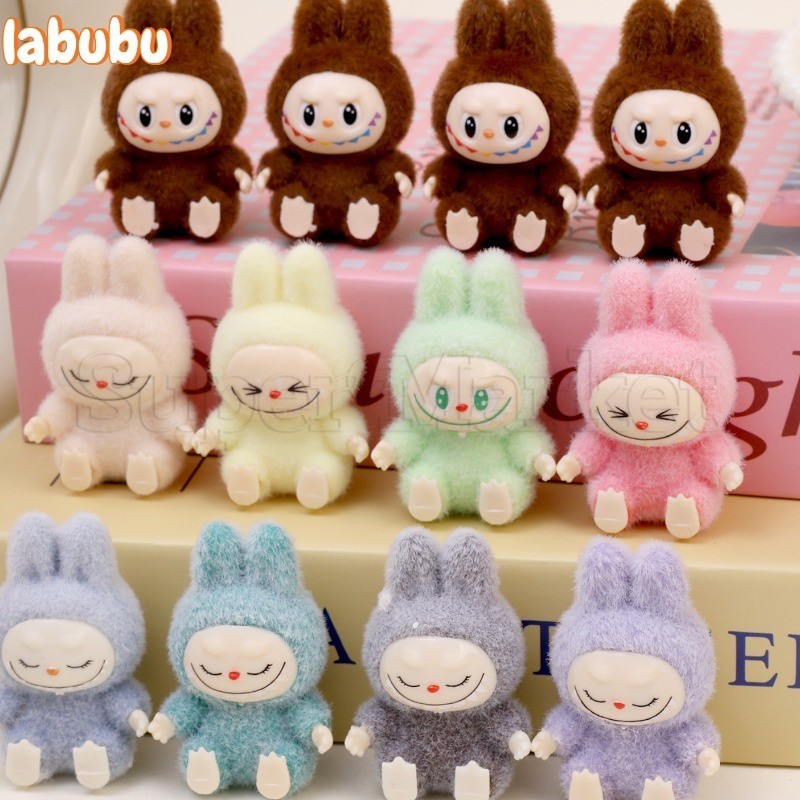 Labubu Mini Flocking Dolls - Cute Labubu Figurines - Car Dashboard ...