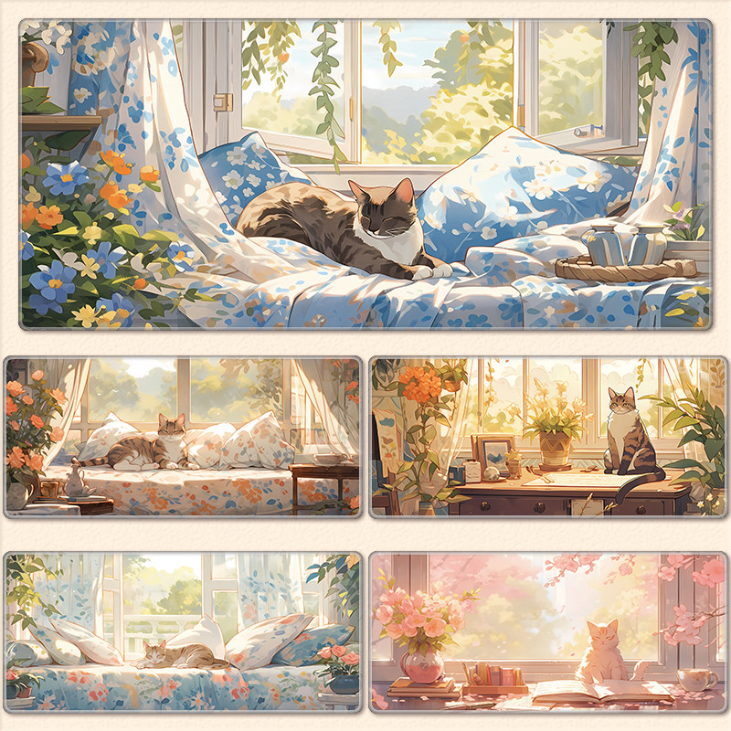 Beside the Window Cat Mouse Pad Oversized Healing Cute Cartoon Boys ...