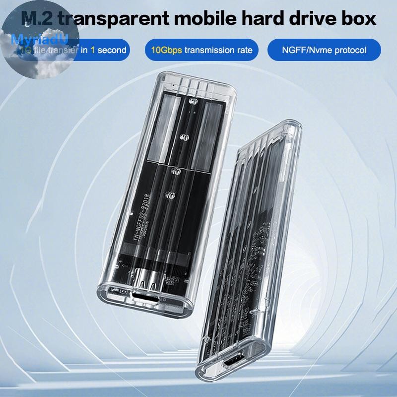 MyriadU M.2 NVME PCIe NGFF SATA Protocol Case Clear USB Type C 10Gbps PCI-E Transparent External ...