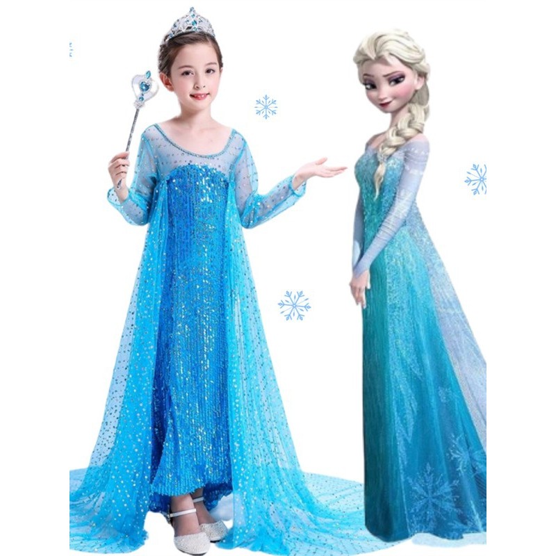 Frozen Elsa Princess Dress Mopping Floor Sequin Dress cos Elsa Girls ...