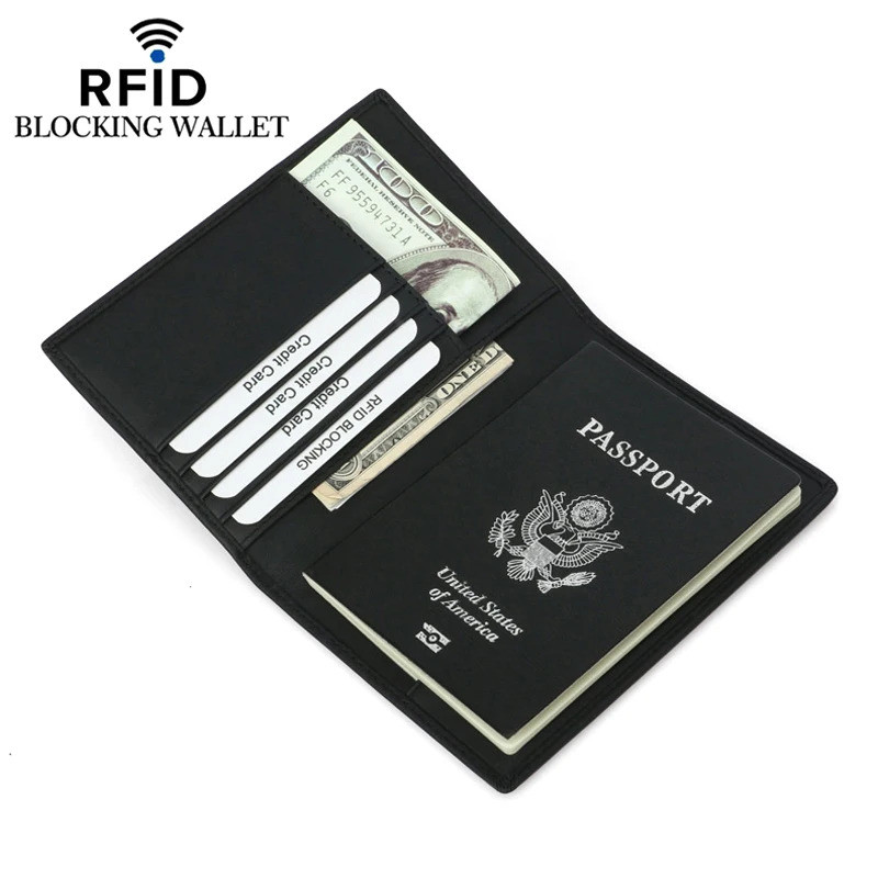 RFID shielded genuine leather men's international travel passport cover ...