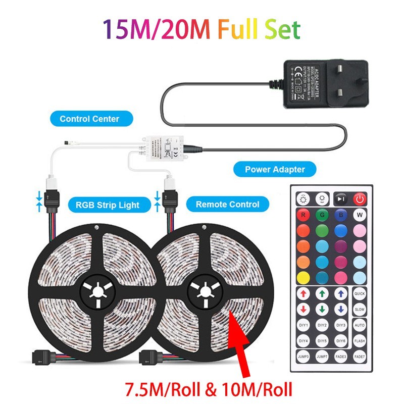 SMD 5050 RGB LED Strip Lights 5M 10M 15M 20M Full SET 24key 44key IR ...