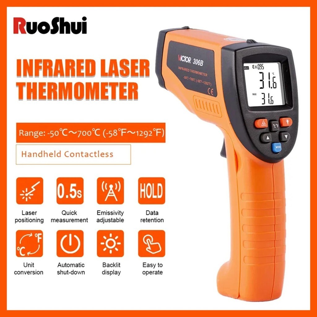 VICTOR 306B 307C 308D 310C Auto Power Off Infrared Temperature Gun ...