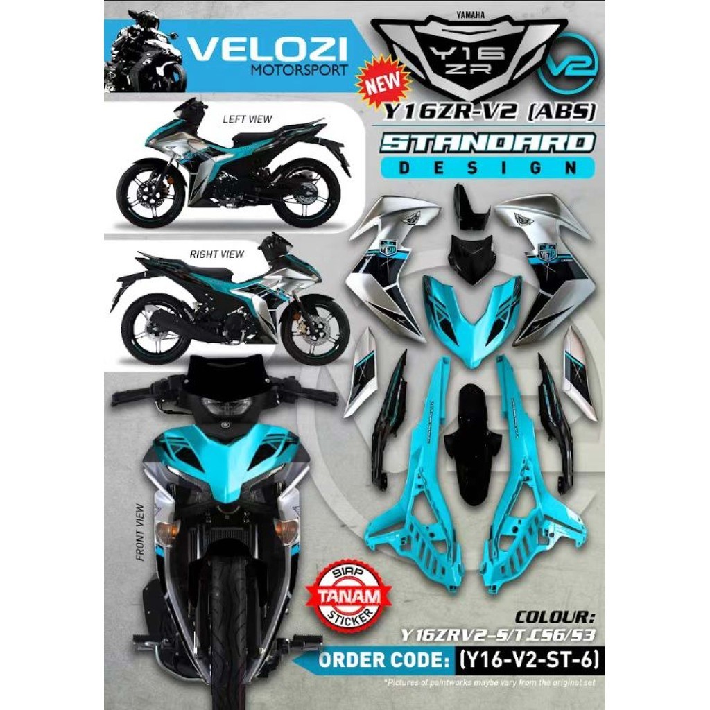 Cover Set VELOZI YAMAHA Y16ZR ABS Y16 Standard Design Cyan Blue Silver ...