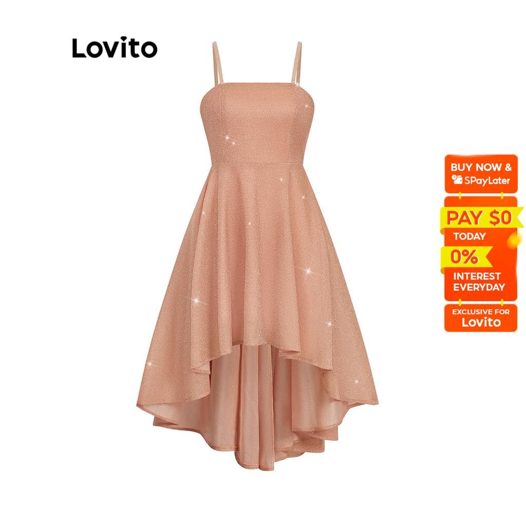Lovito Elegant Dress Plain High Low Zipper Multi-functional Dress for ...
