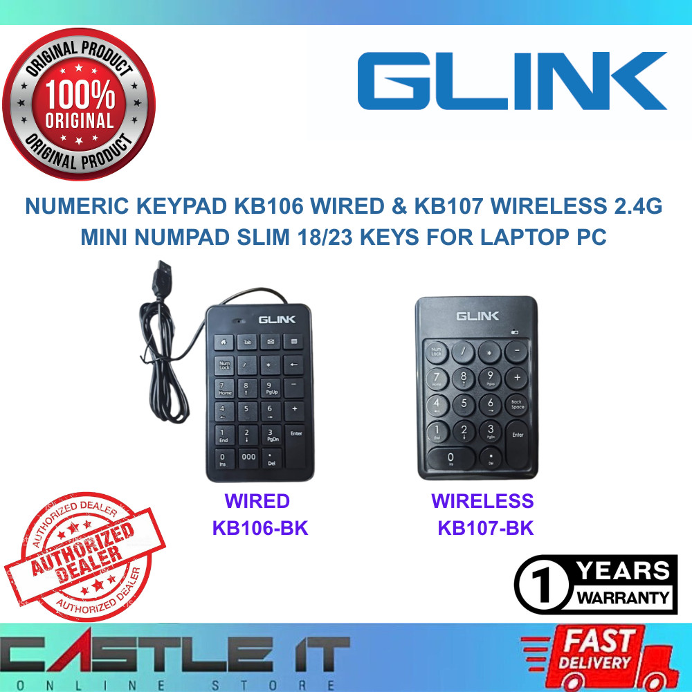 GLINK Numeric Keypad KB106 Wired & KB107 Wireless 2.4G Mini Numpad Slim ...