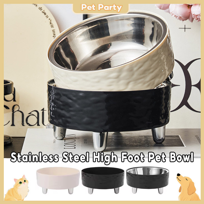 Stainless Steel High Foot Pet Bowl Cat Dog Neck Protect Food Water ...