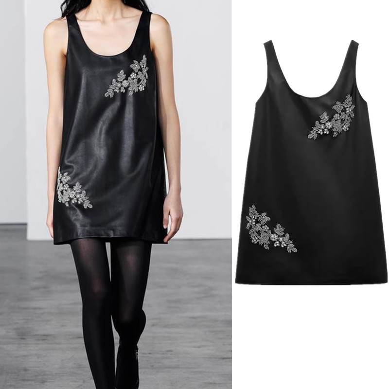 2025 Beaded Inlaid Embroidered Faux Leather Short Dress 3548256 ...