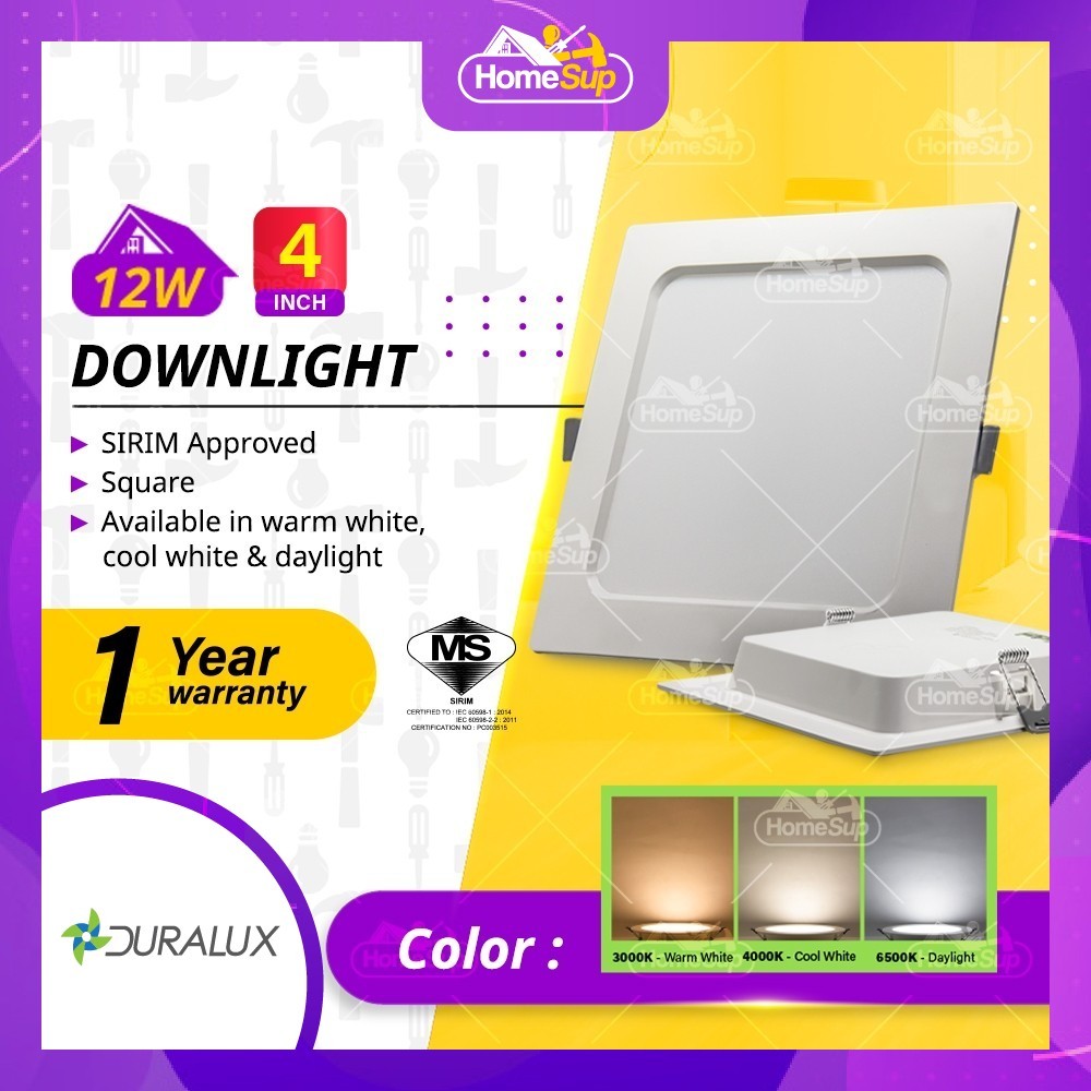 Duralux Led Downlight 12w Dr-4012s - Square, Sirim, Warm White/Cool ...