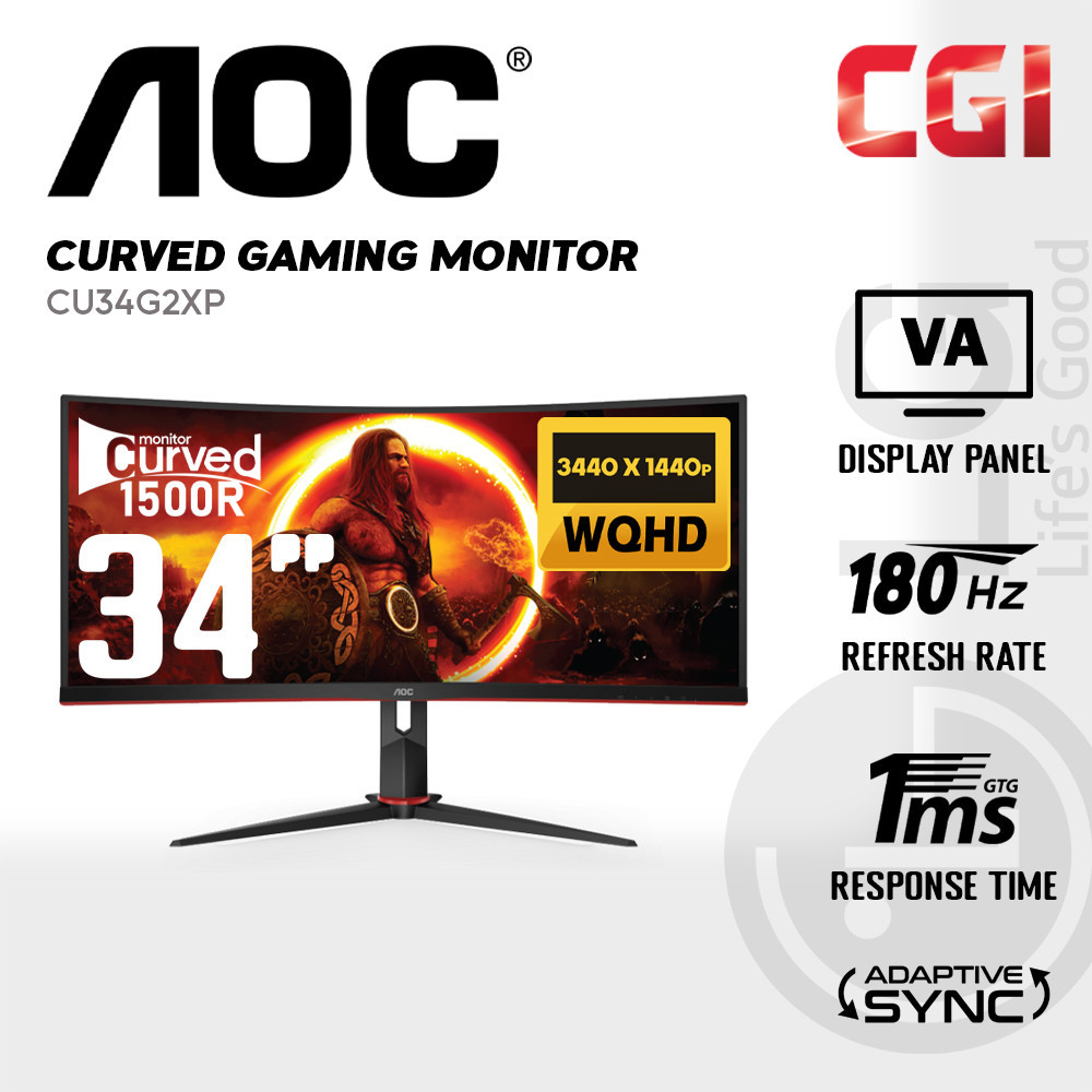 AOC 34" CU34G2XP VA WQHD HDR400 Adaptive Sync 180Hz 1ms Ergonomic ...