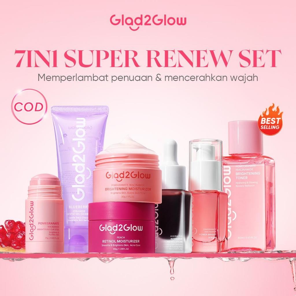 [Ready] Glad2glow Renew bundle 7in1 -Brightening toner+Brightening moisturizer+Milk Cleanser ...