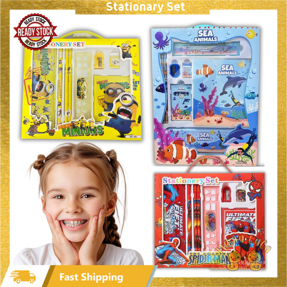 Stationery Set Cartoon Minion Sea Animal Cute Pencil Box Spider Man ...