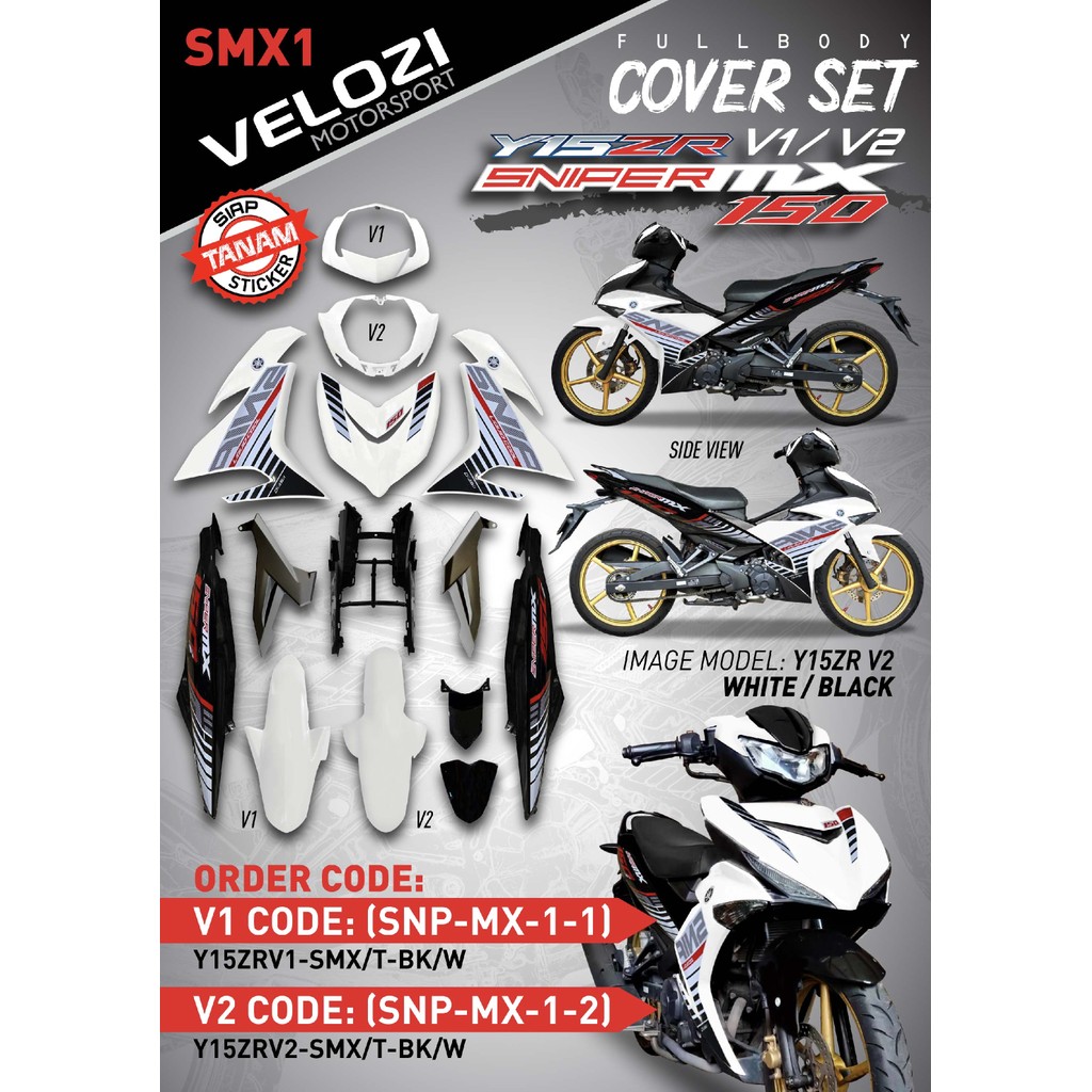 Y15 V2 V3 Cover Set Original VELOZI Sticker Tanam YAMAHA Y15ZR V1 V2 V3 ...