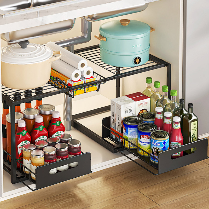 MYKitchen Storage Rack 2 Tier Cabinet Basket Moveable Organizer Drawer ...