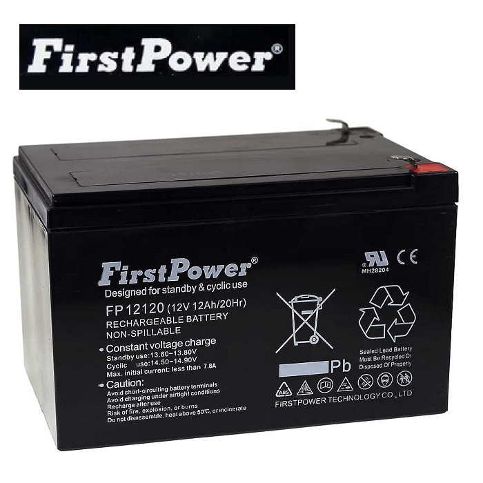 FirstPower 12V 12Ah Rechargeable Sealed Lead Acid Battery - FP12120 ...