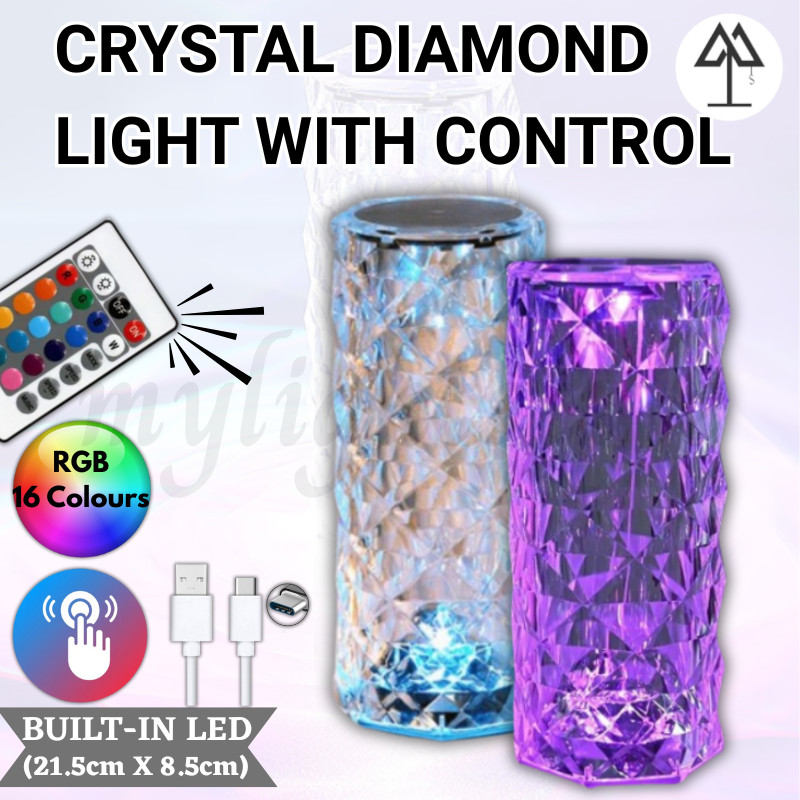 Crystal Diamond Rose Table Lamp LED Touch Night Desk Light 16 Colour ...