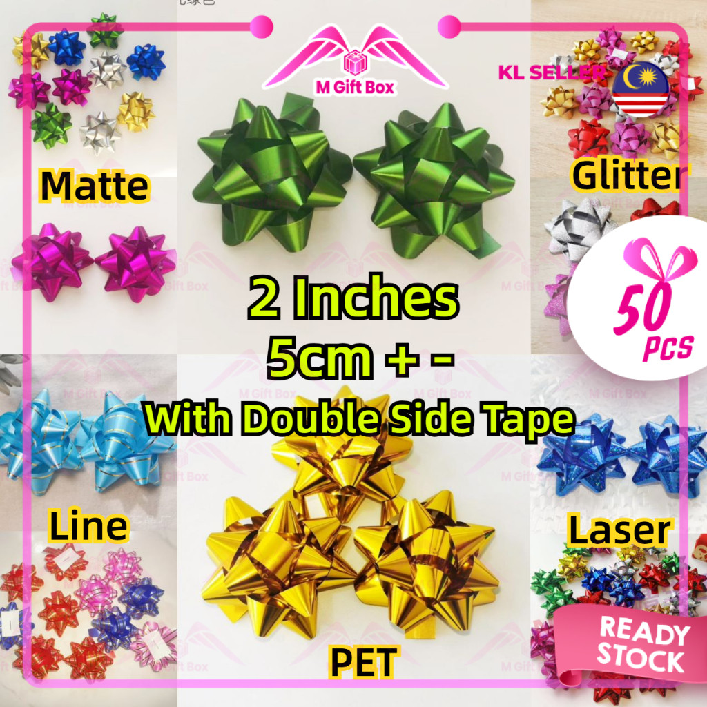 [50pcs] Mini Star Bow Metallic/Glitter PP/Gold Thread Ribbon Star Bow ...