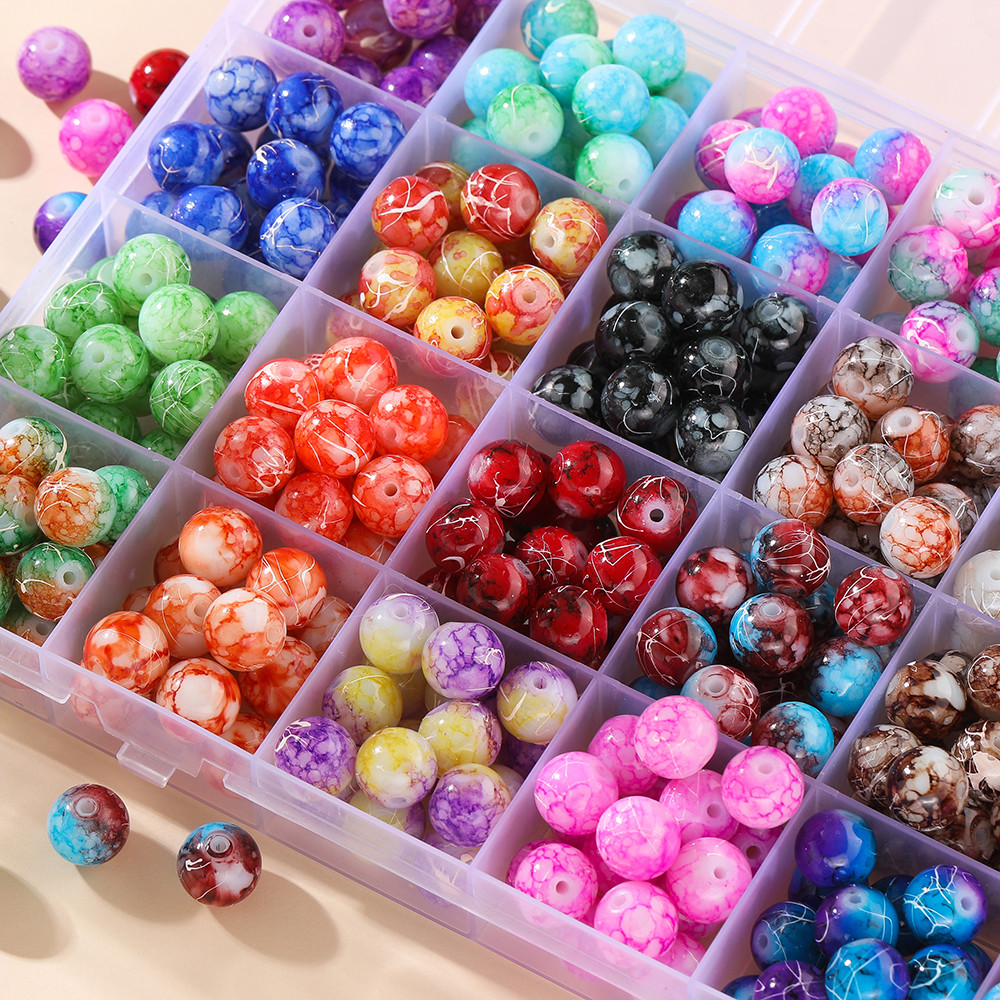 St. kunkka 20-100Pcs Glass Beads 4-10mm Two-Color Smudge Round Beads ...