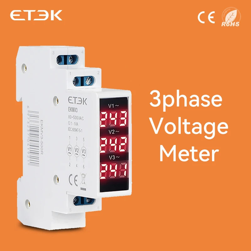 Modular Digital Voltmeter 18mm 3 phase AC80-500v Mini Voltage Meter Din ...