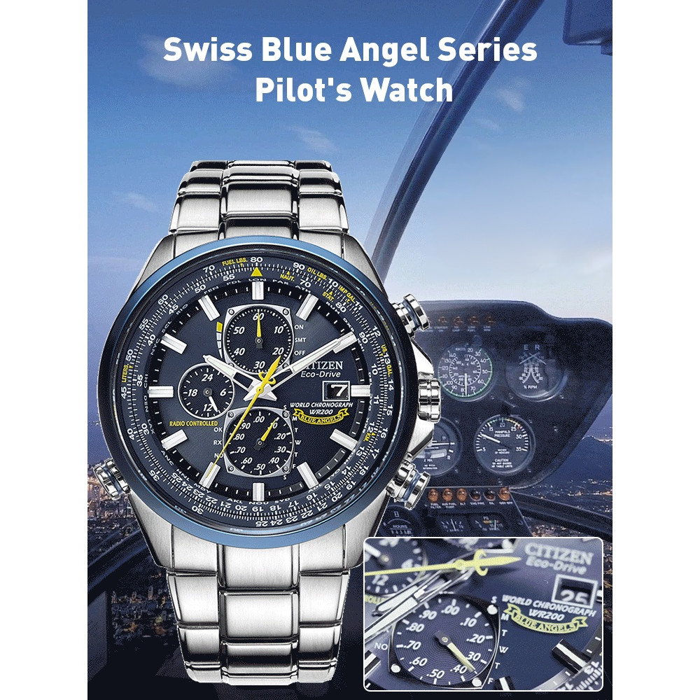 Men's Steel Strap Flight Blue Angel Three Eyes Six Hands Dynamic Quartz ...