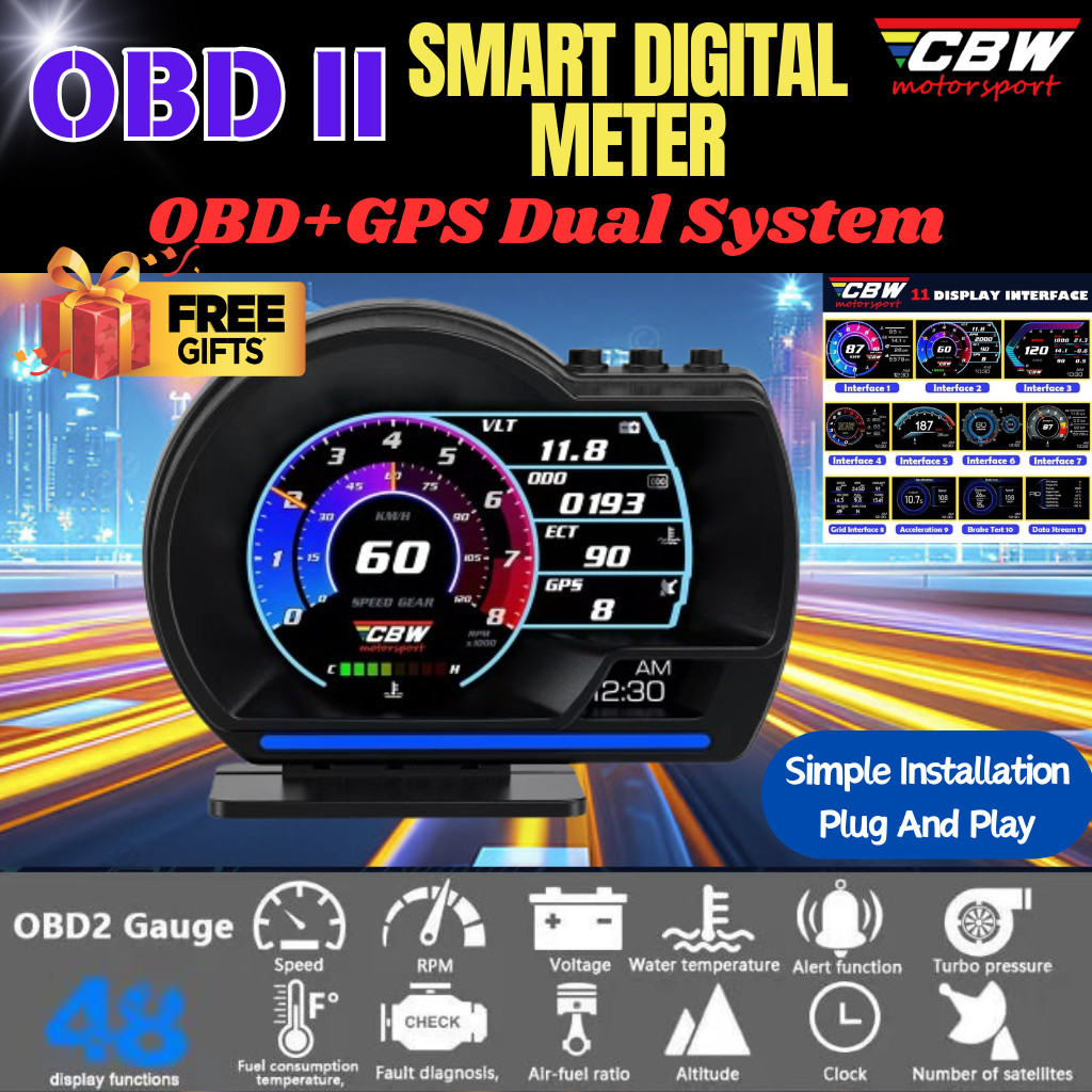 ‼️New Version 🇲🇾CBW PP6 GPS Car OBD OBD2 Meter P6 Scanner Alarm Speed ...