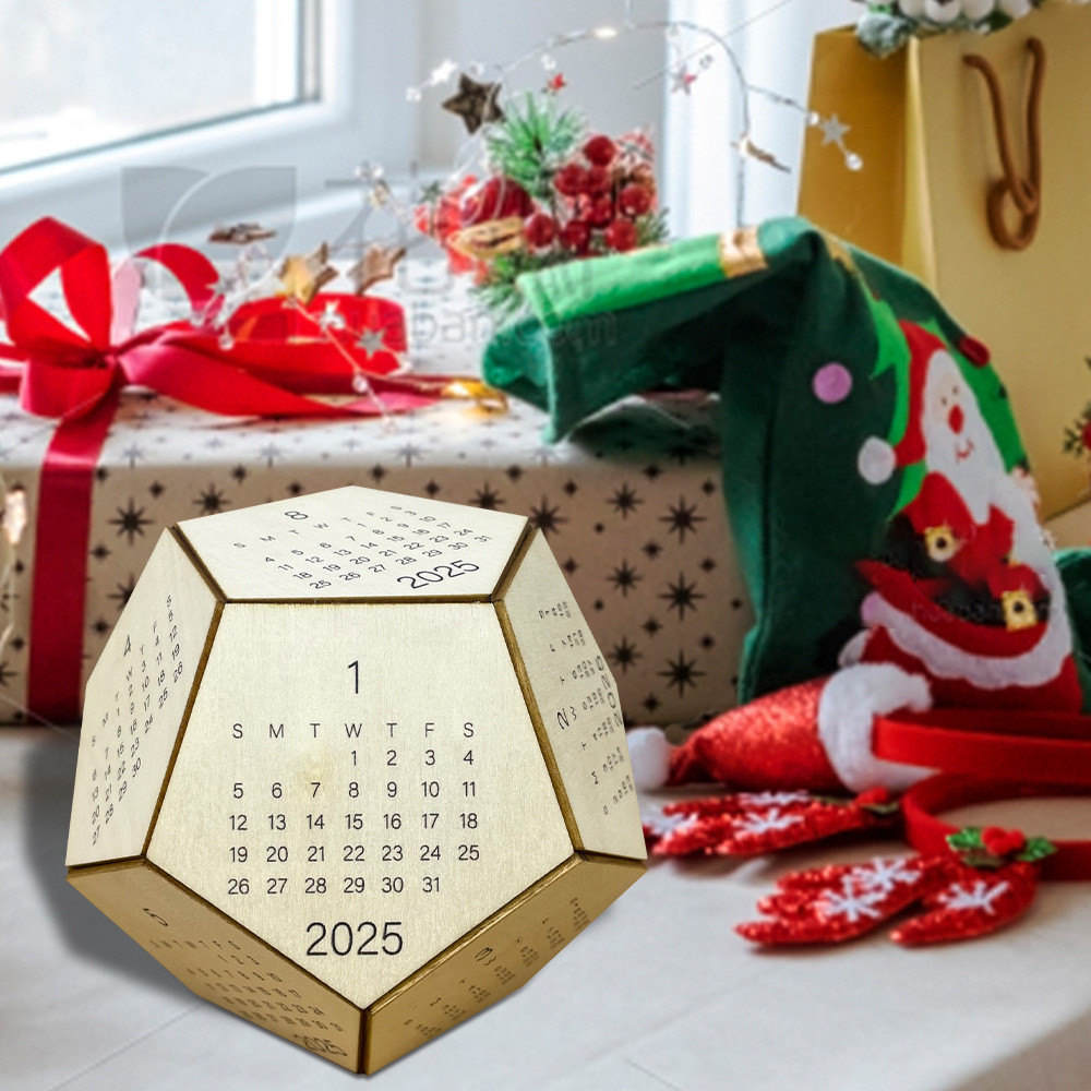 Disyorkan # Kalendar Kayu 2025 Baharu Dodecahedron Cube Dadu Blok ...
