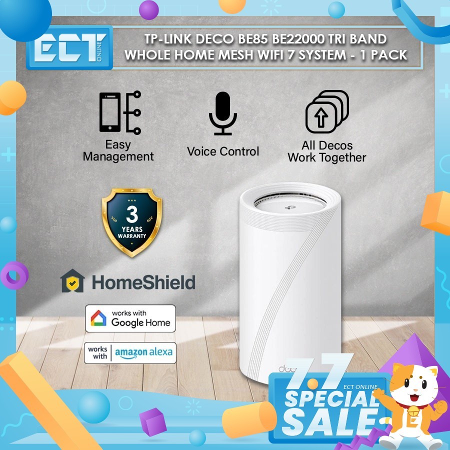 TP-Link Deco BE85 BE22000 Tri Band Whole Home Mesh WiFi 7 System - (1 ...