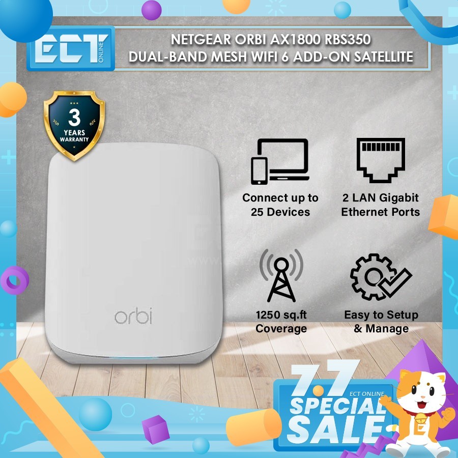 Netgear Orbi AX1800 RBS350 Dual-band Mesh WiFi 6 Add-on Satellite ...