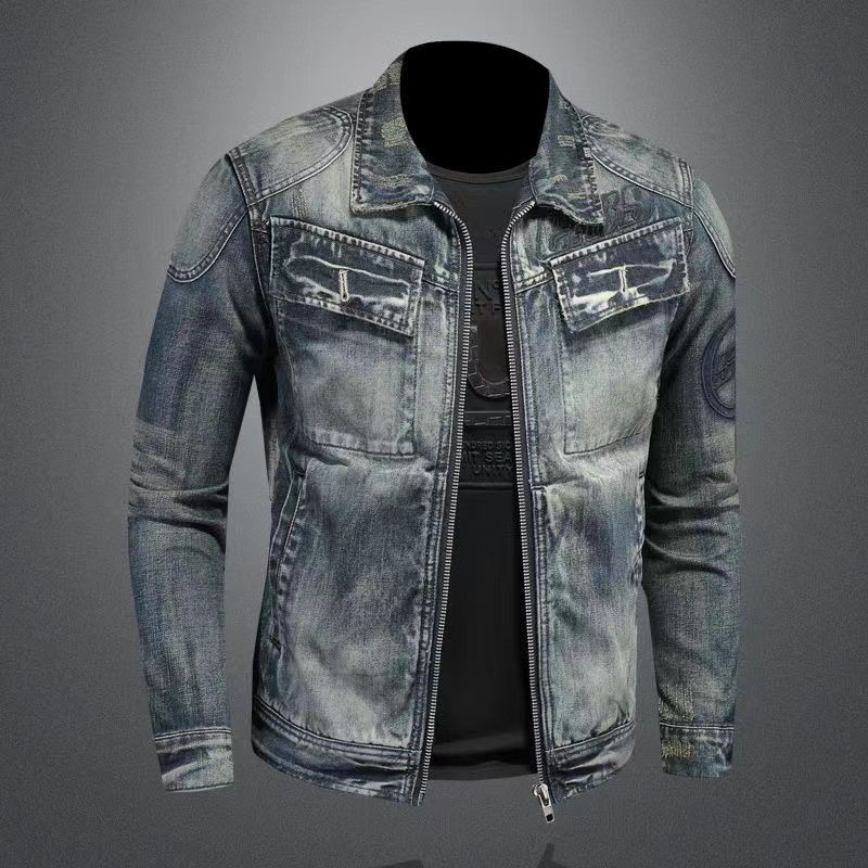 Motorcycle Clothing Tough Guy Man Denim Jacket American Retro Color ...