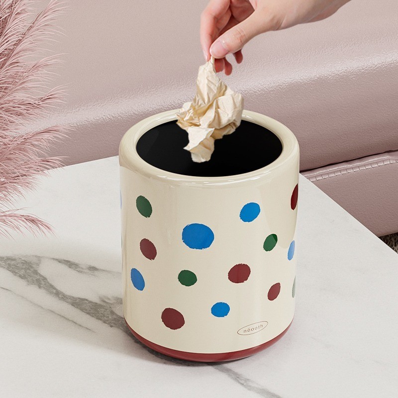 Color Polka Dot Desktop Trash Can Cute Small Household Mini Coverless ...