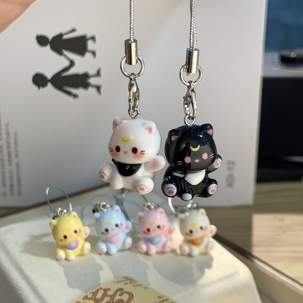 Cartoon Moon Kitten Phone Chain Lanyard Cute Cat Keychain Pendant Bag ...